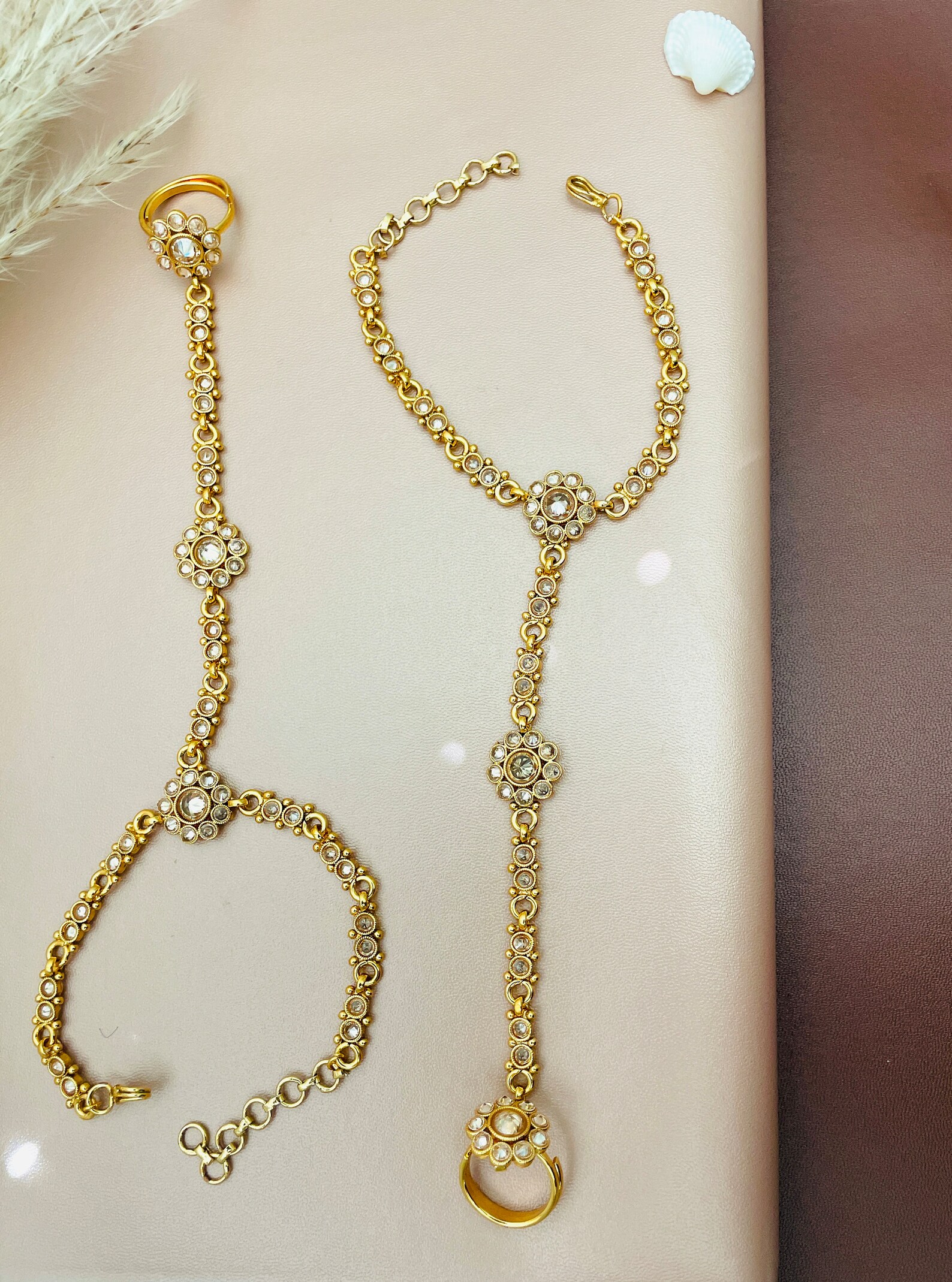 Kundan Haath Panja -ring Bracelet Indian Styled Haat Phool Delicate ...