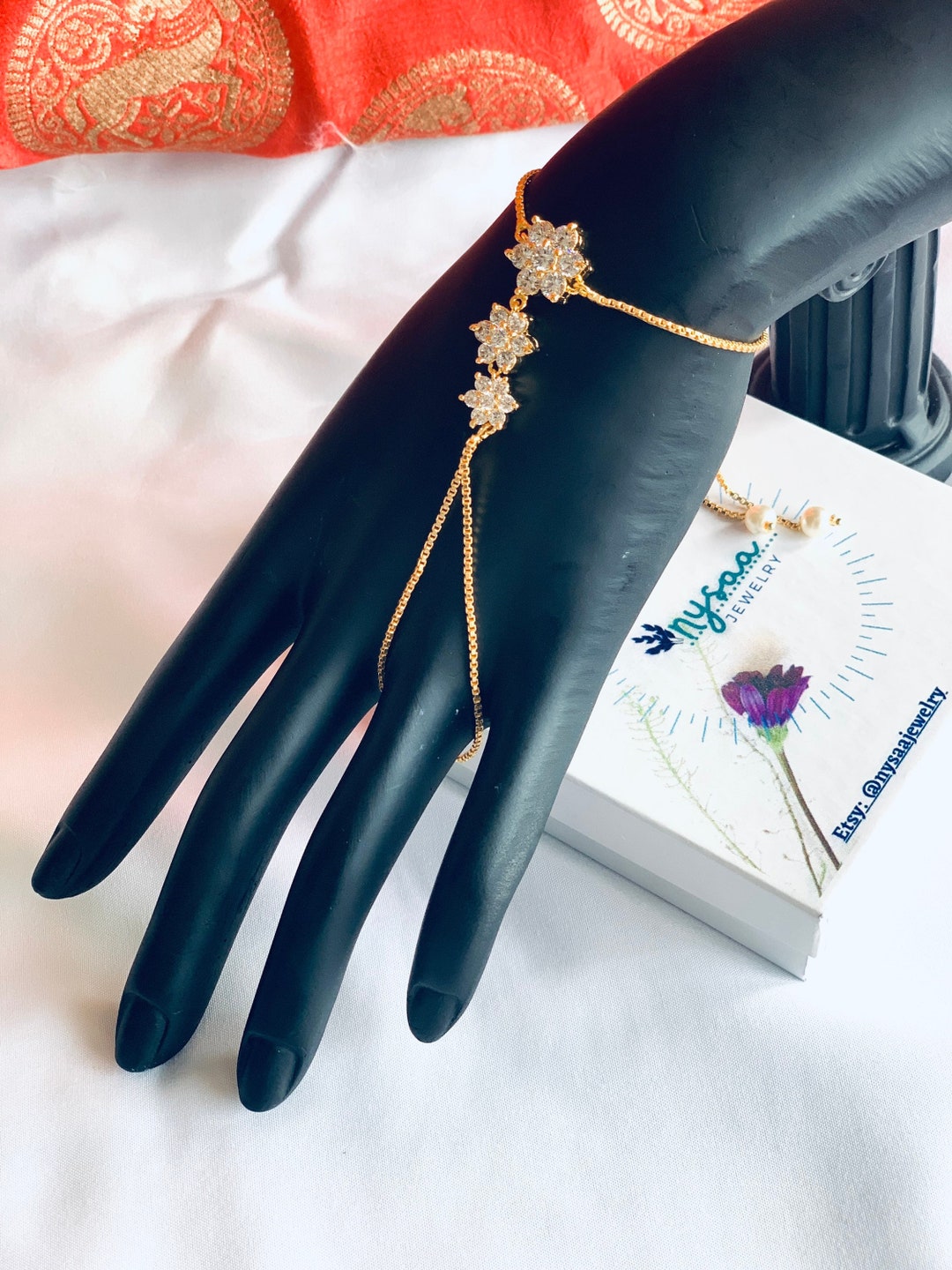 Rose Gold Plated CZ Stone Haath Panja: Indian Ring Bracelet - Etsy