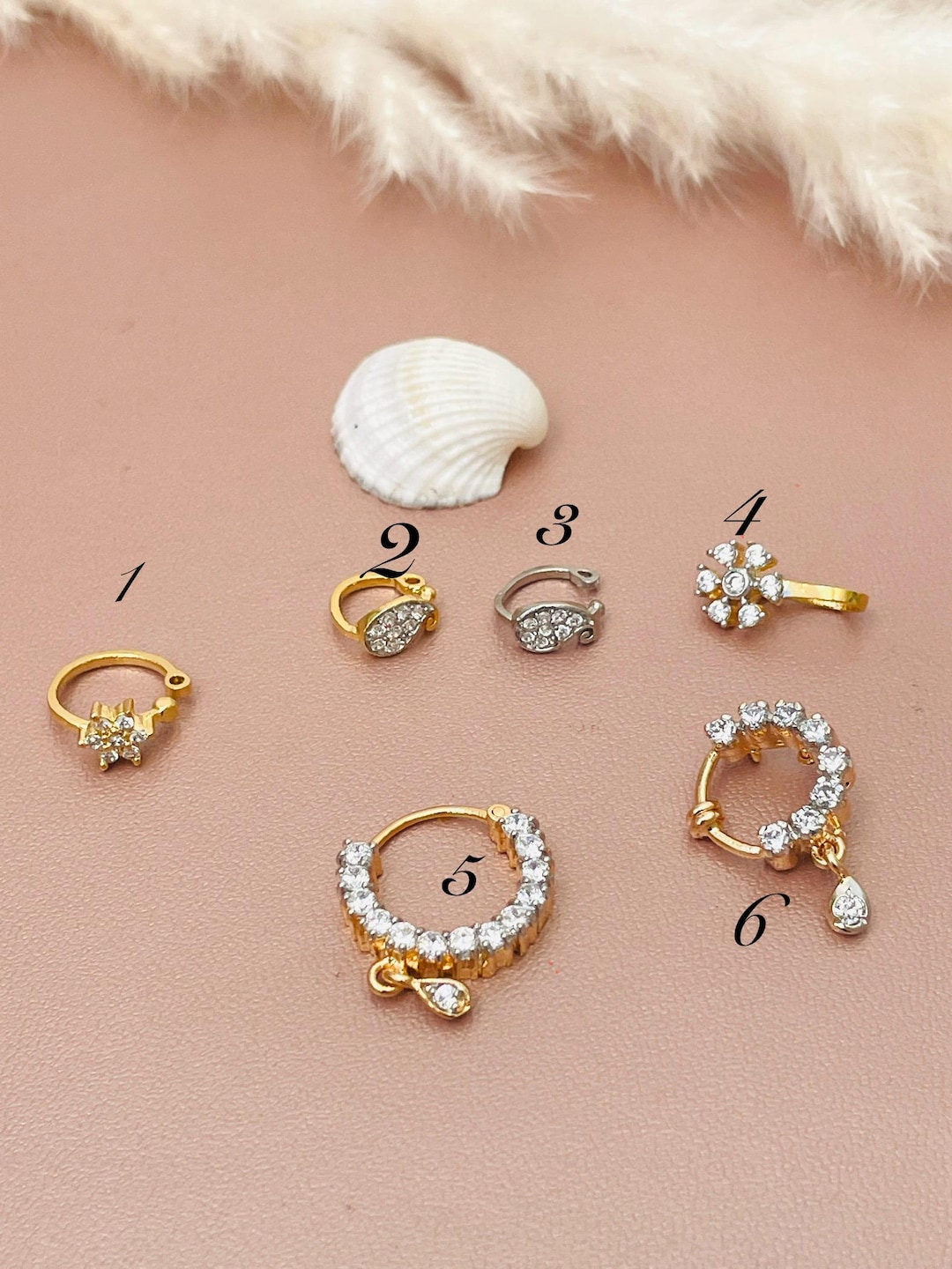 Beautiful Gold Plated CZ Clip on Nose Pins | Gold Plated Cubic Zirconia ...