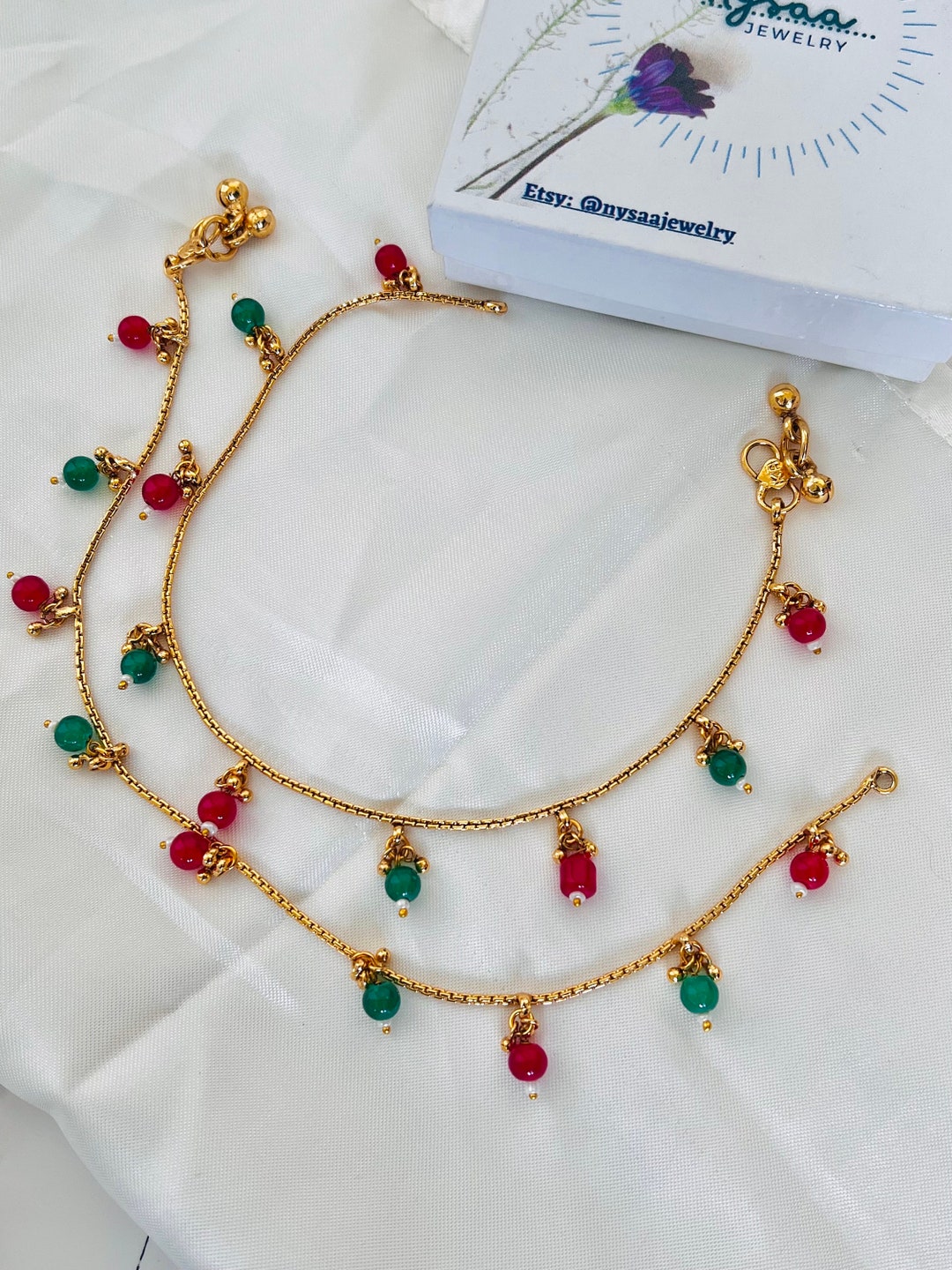 Nysaa Gold Plated Multicolored Beads Anklet - Etsy