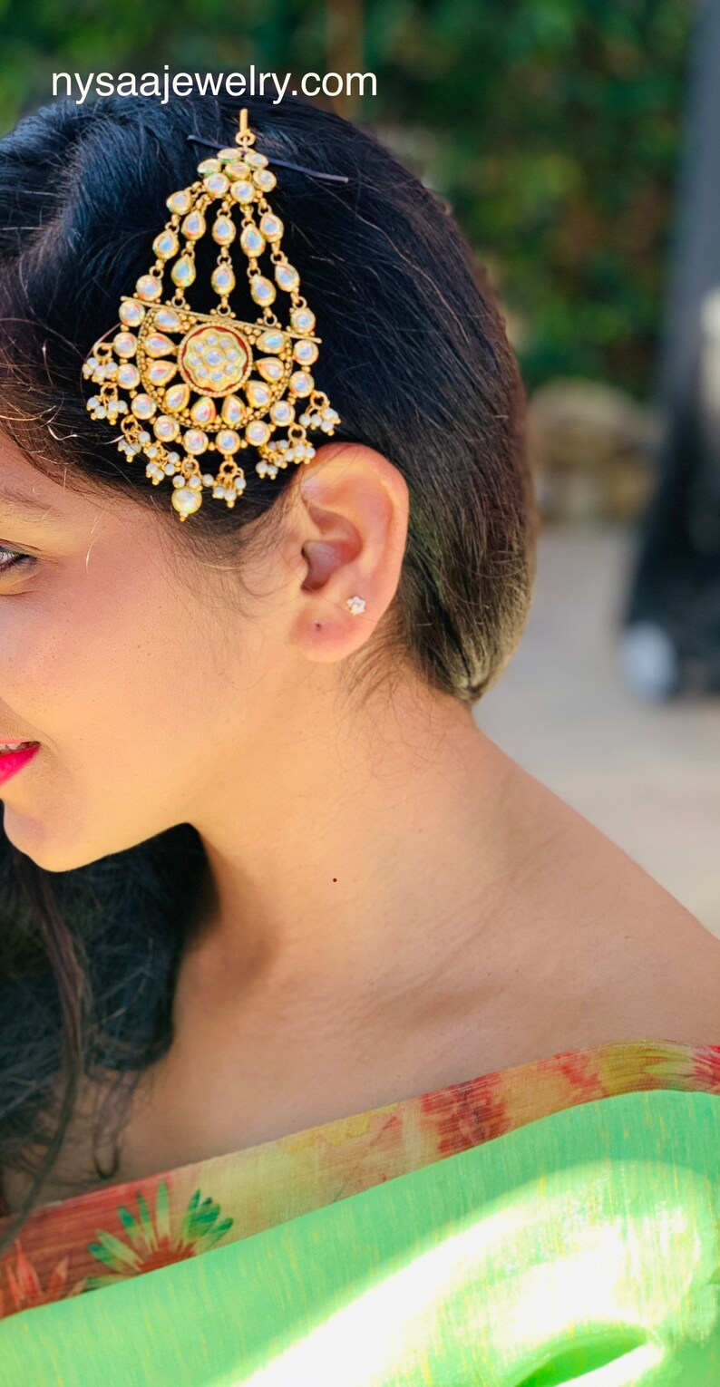 Gold Plated Kundan Pasa Jhoomar Hair Accessory for Brides - Etsy