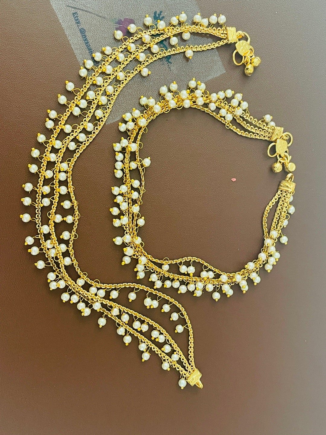 Pearl Gold Plated Anklets Moti Payal Gold Plated Anklets Painjan Bridal ...