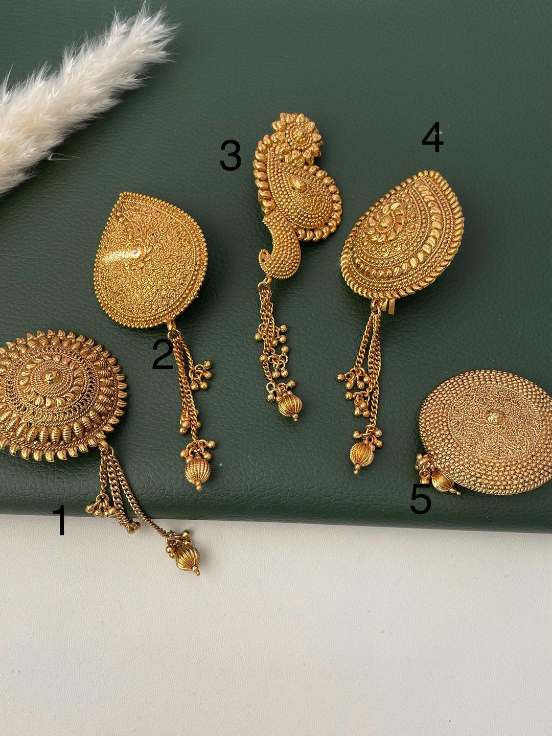 Gold Plated Hair Brooch: Bollywood Saree Pin With Dangling Beads - Etsy