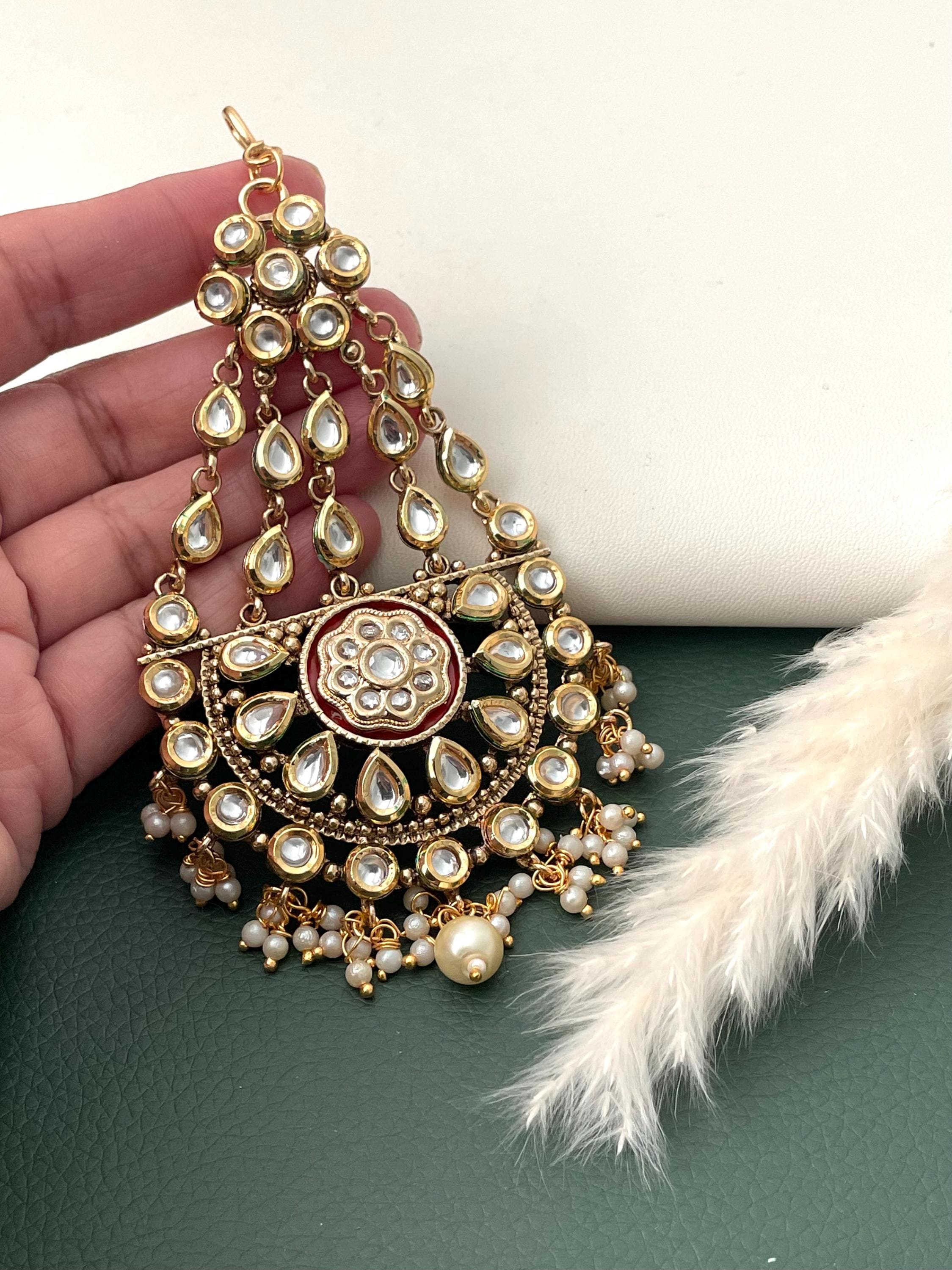 Gold Plated Kundan Pasa Jhoomar Hair Accessory for Brides - Etsy