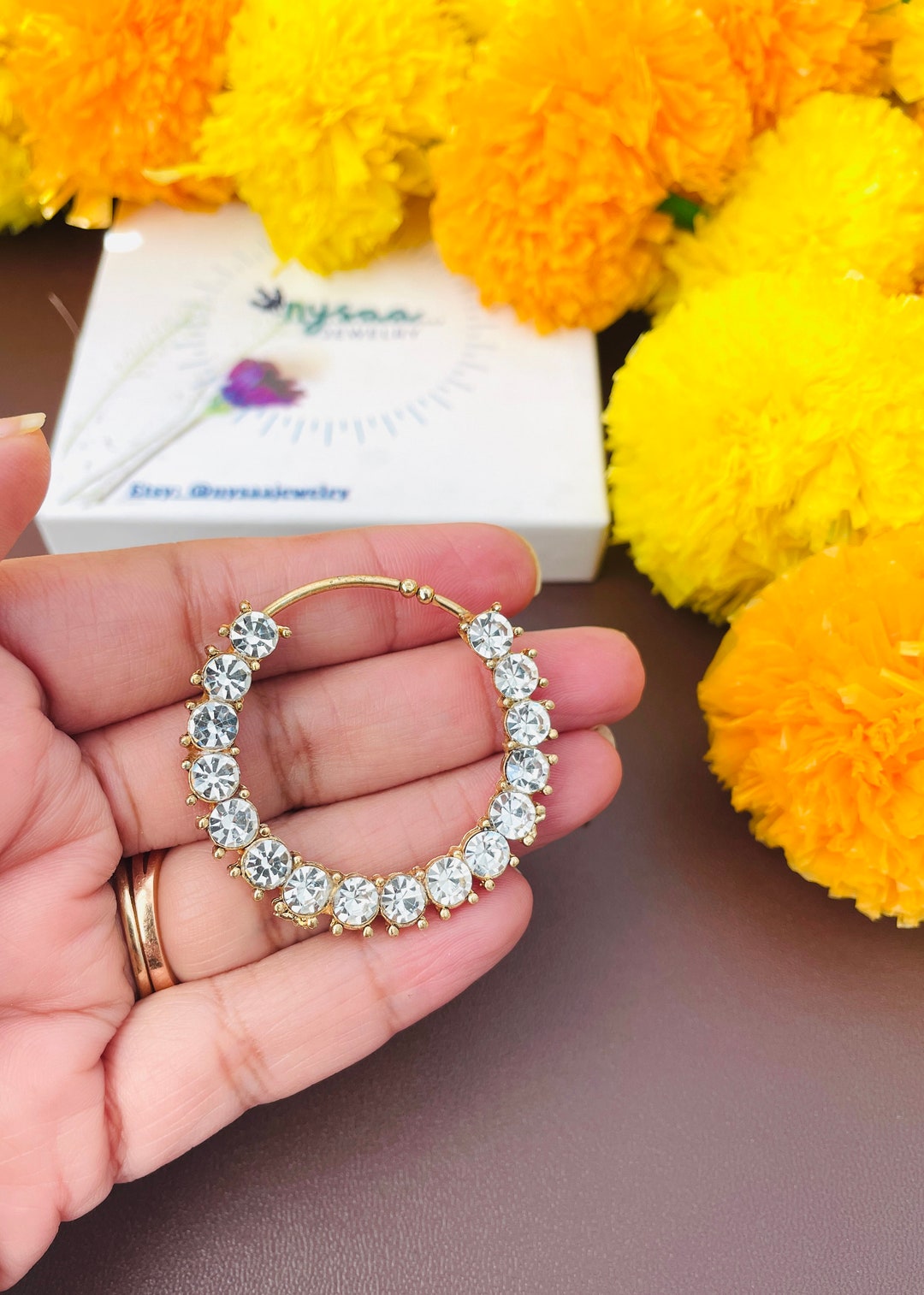 Traditional Nose Ring Nose Press Pins AD Nath big AD Nose Ring nathani ...