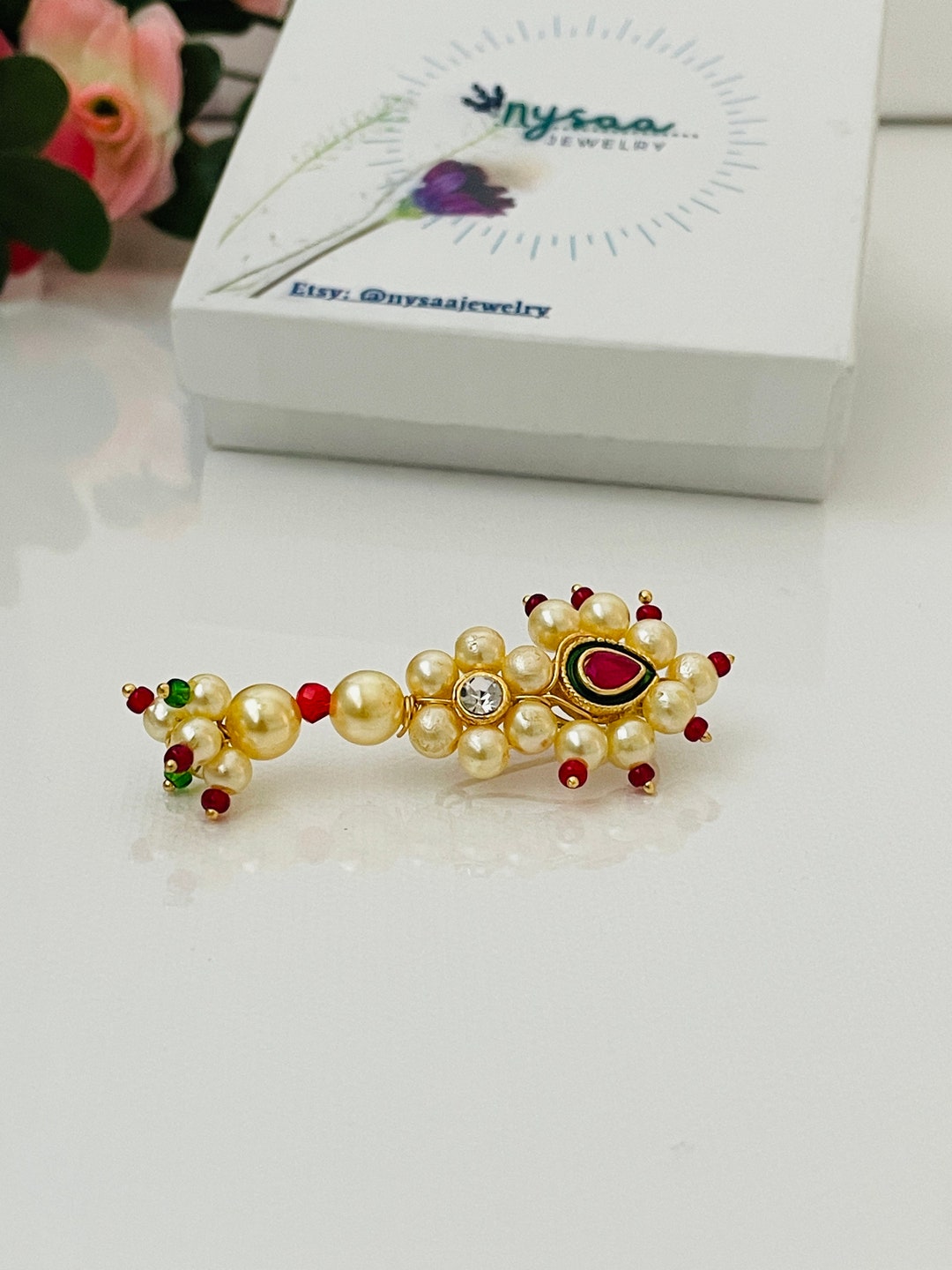 Pearl Gold Plated Traditional Nath Saree Pin or Juda Pin - Etsy