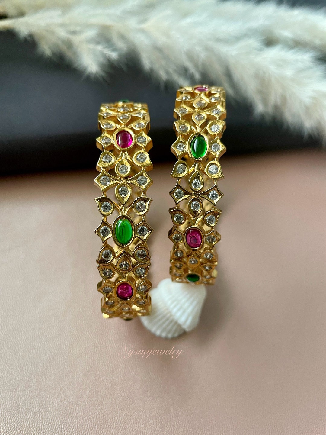 Indian Kemp Stone Gold Plated Bangles | Large and Extra Large Size ...