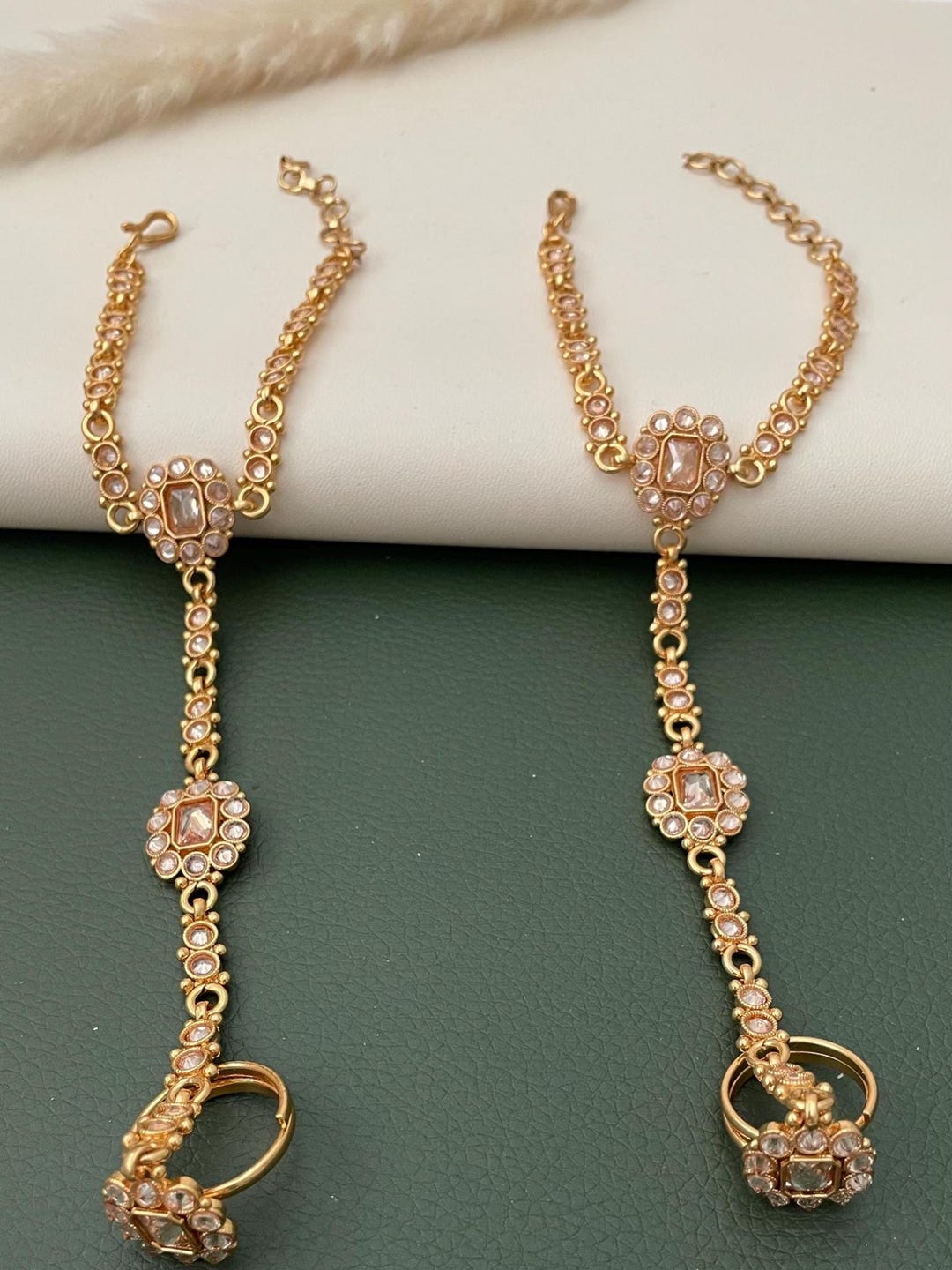 Kundan Haath Panja -ring Bracelet Indian Styled Haat Phool Delicate ...