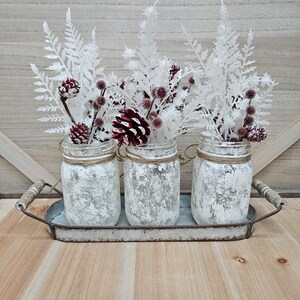 White Frost Christmas Mason Jar Table Centerpiece, Holiday Decoration ...