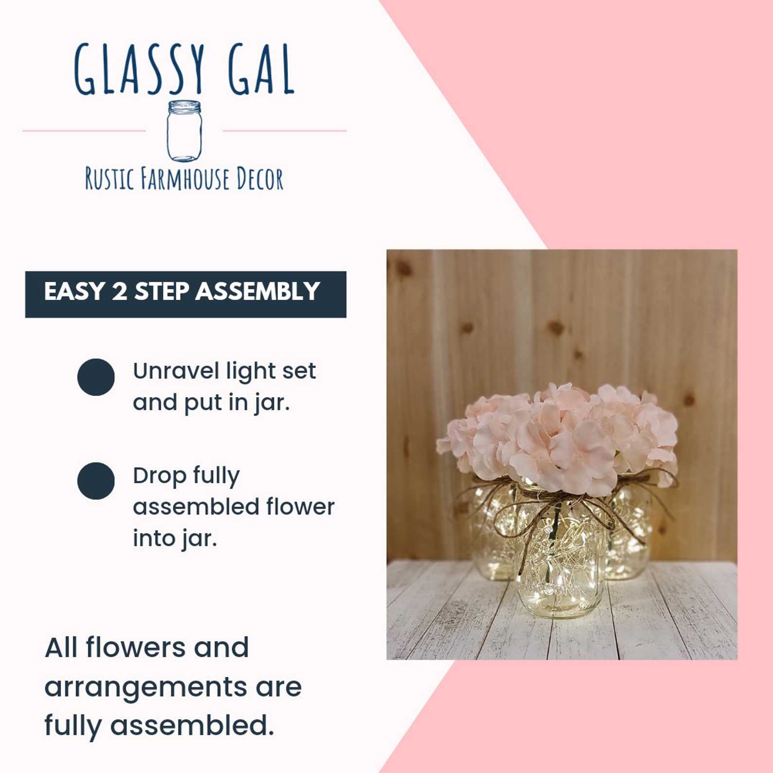Pink Mini Rose Lighted Mason Jar Centerpiece, Wedding Centerpiece ...