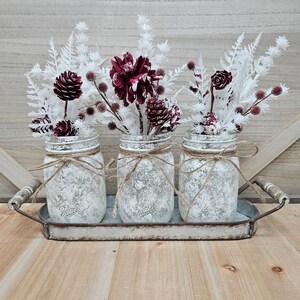 White Frost Christmas Mason Jar Table Centerpiece, Holiday Decoration ...