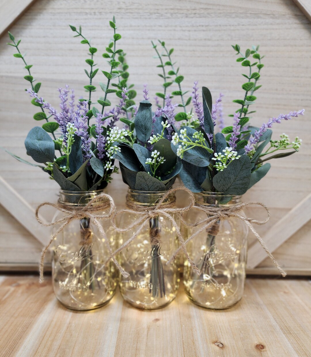 Lavender and Eucalyptus Lighted Mason Jar Centerpiece, Wedding ...