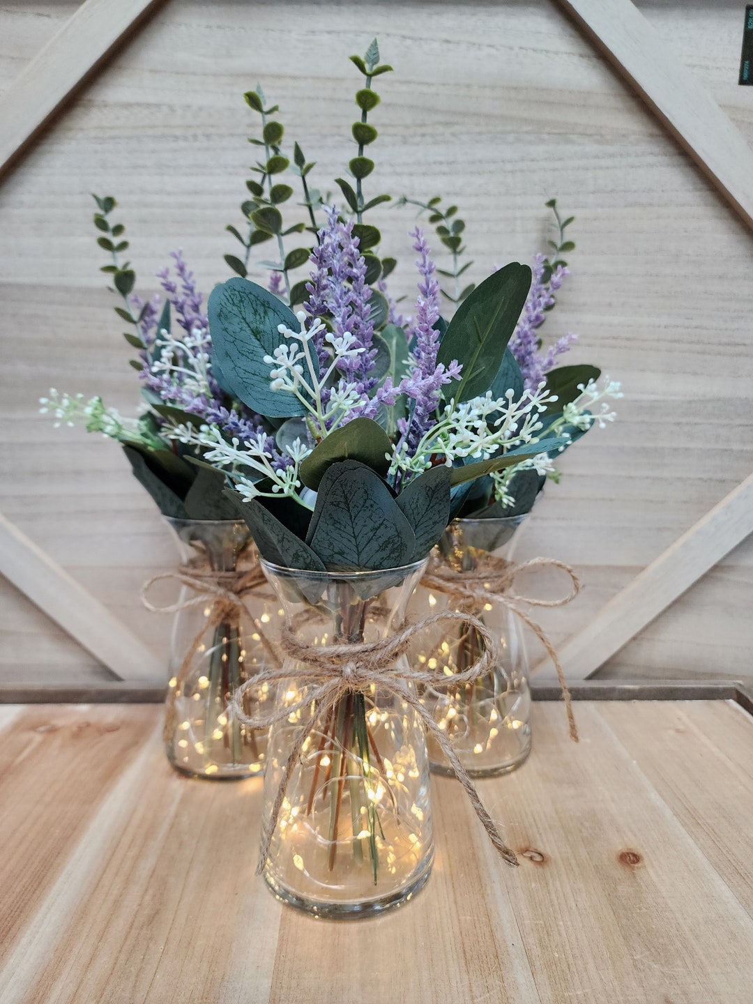 Faux Lavender and Greenery Lighted Vase Centerpiece, Wedding ...