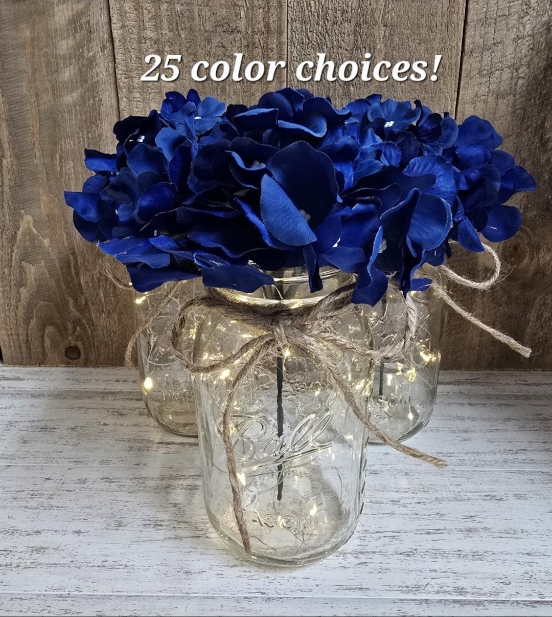 Royal Blue Premium Hydrangea Lighted Mason Jar Centerpieces, Wedding ...