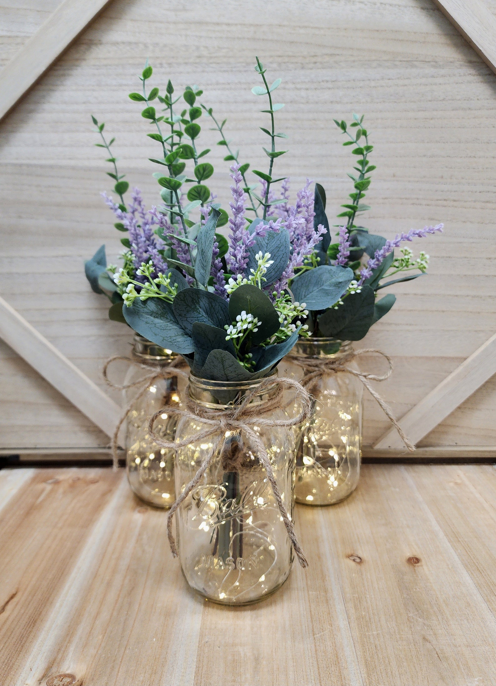 Lavender and Eucalyptus Lighted Mason Jar Centerpiece, Wedding ...