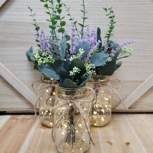 Lavender and Eucalyptus Lighted Mason Jar Centerpiece, Wedding ...