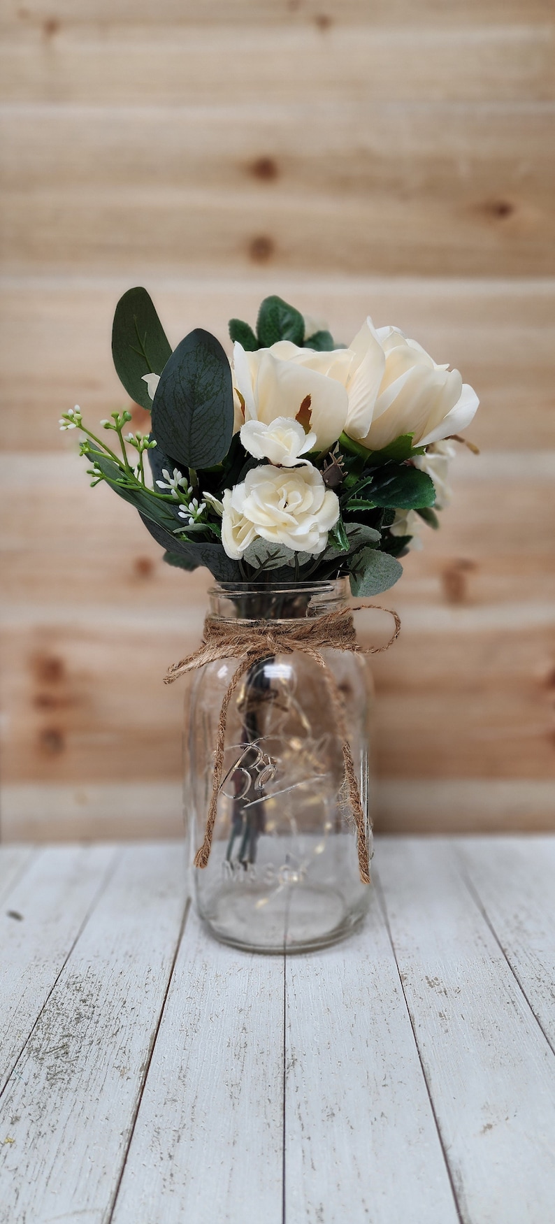 Ivory Rose Lighted Mason Jar Centerpiece Wedding Centerpiece - Etsy