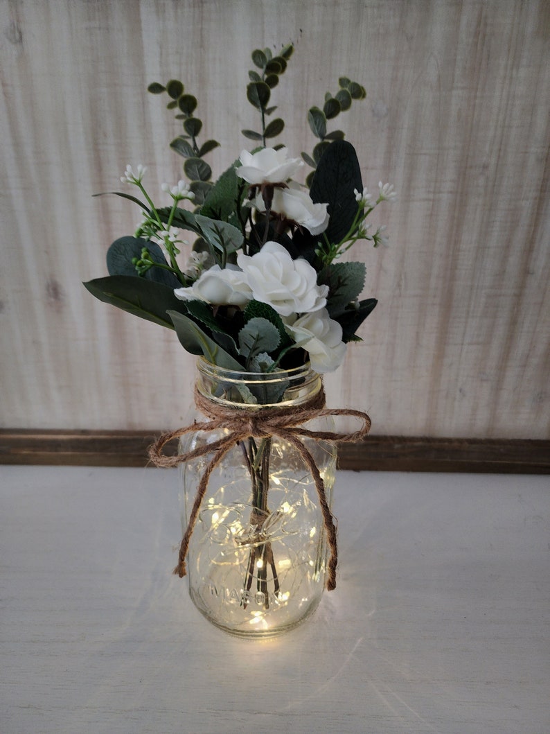 Pink Mini Rose Lighted Mason Jar Centerpiece Wedding - Etsy