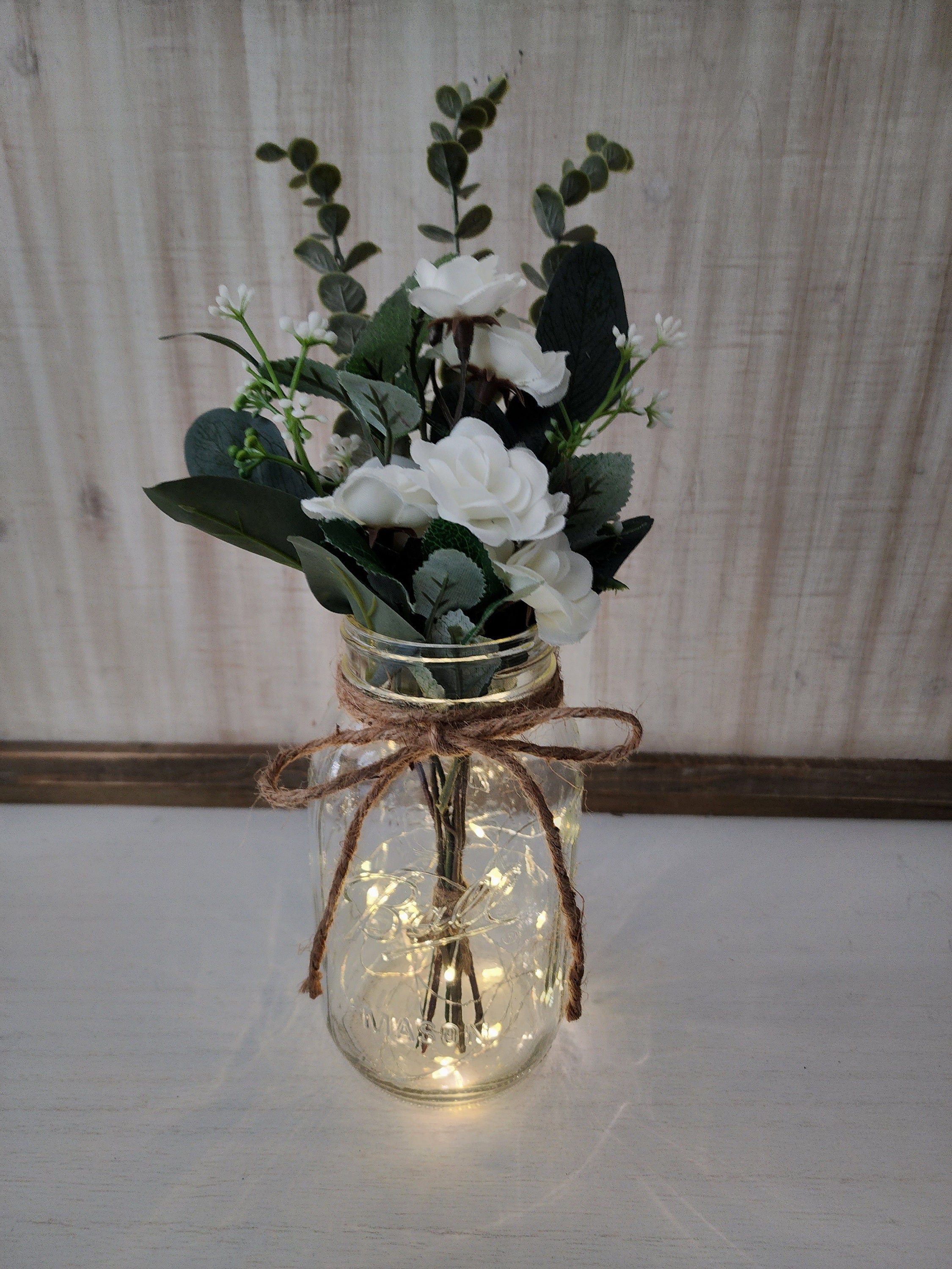 Bright Pink Mini Rose Lighted Mason Jar Centerpiece Wedding - Etsy