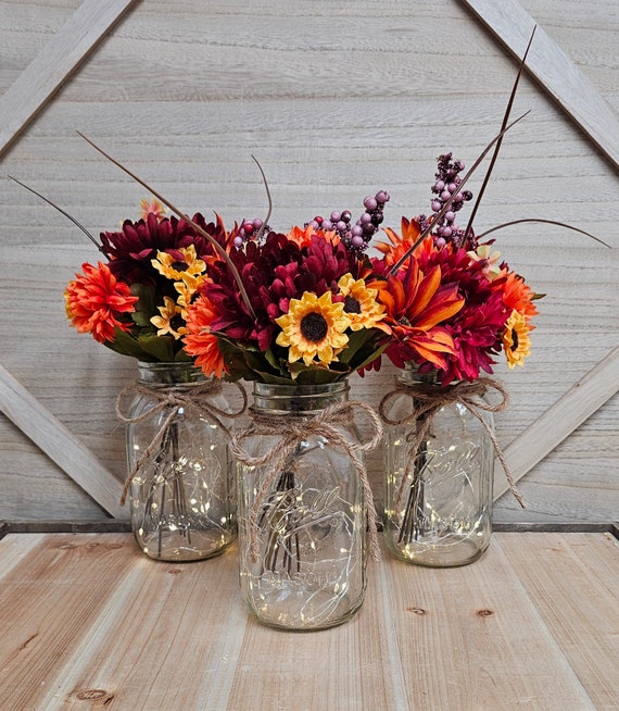 Images Of Flowers In Mason Jars FALL FLORAL DISPLAY USING GLASS YOGURT