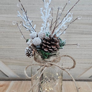 Snowy Winter Wonderland Mason Jar With Fairy Lights, Christmas Table ...