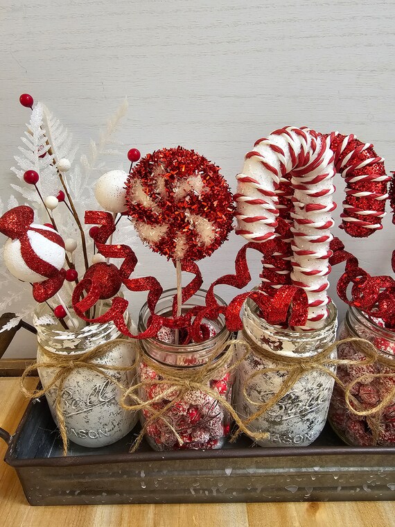 Christmas Centerpiece Using Mason Jars And Candy Canes Christmas