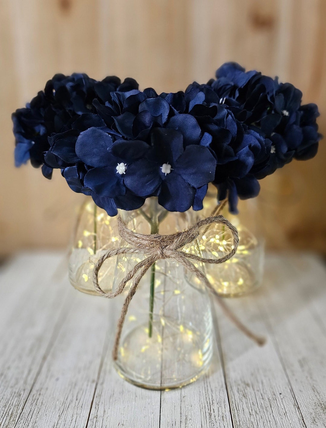 Navy Hydrangea Lighted Bud Vase Centerpiece, Wedding Decor, Baby Shower ...