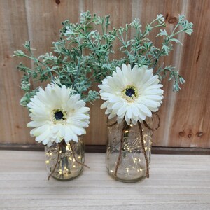 Lighted Ivory Gerbera Daisy Mason Jar Centerpiece, Wedding Centerpiece, Wedding Decor, Farmhouse ...