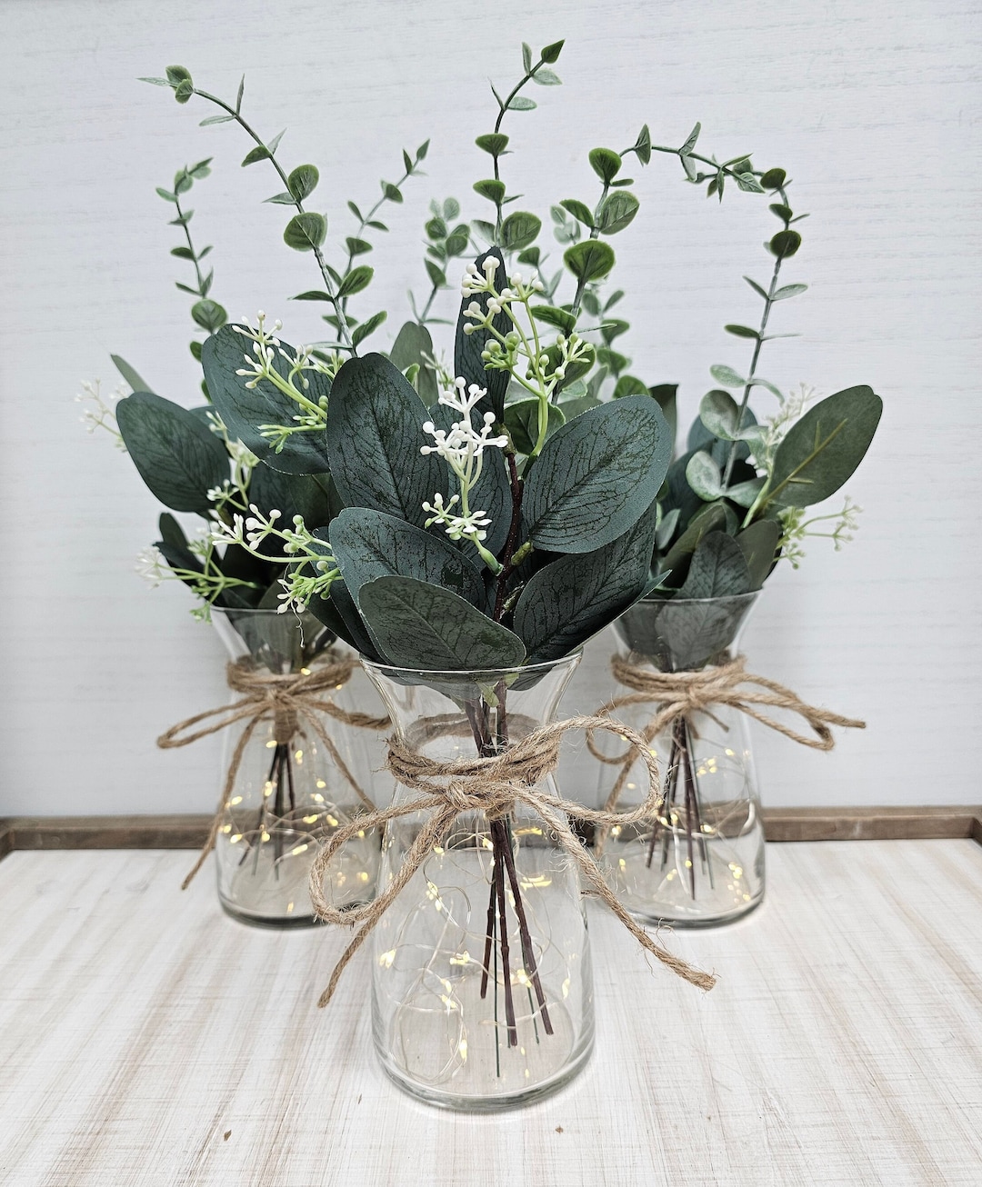Eucalyptus Greenery Lighted Bud Vase Centerpiece, Wedding Centerpiece, Event Centerpiece ...
