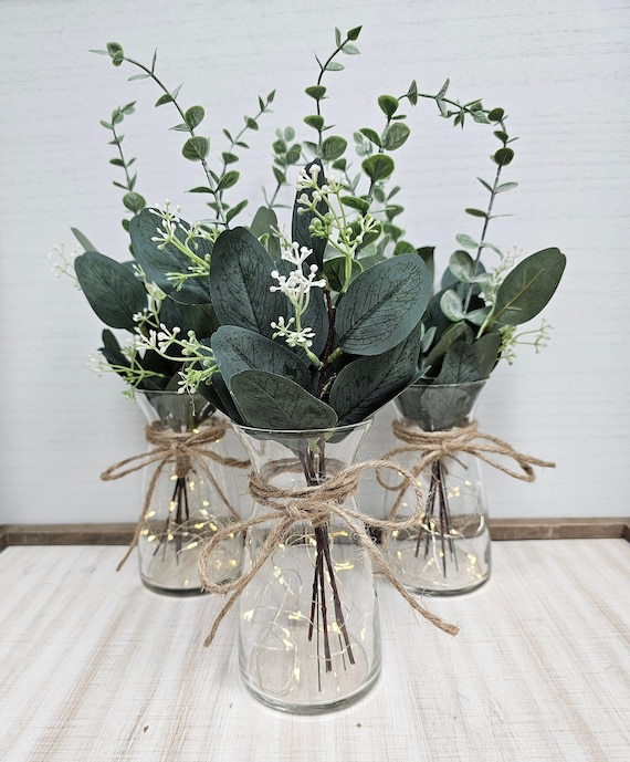 Eucalyptus Greenery Lighted Bud Vase Centerpiece Wedding Centerpiece Event Centerpiece Wedding Decor Shower Decorations Etsy UK