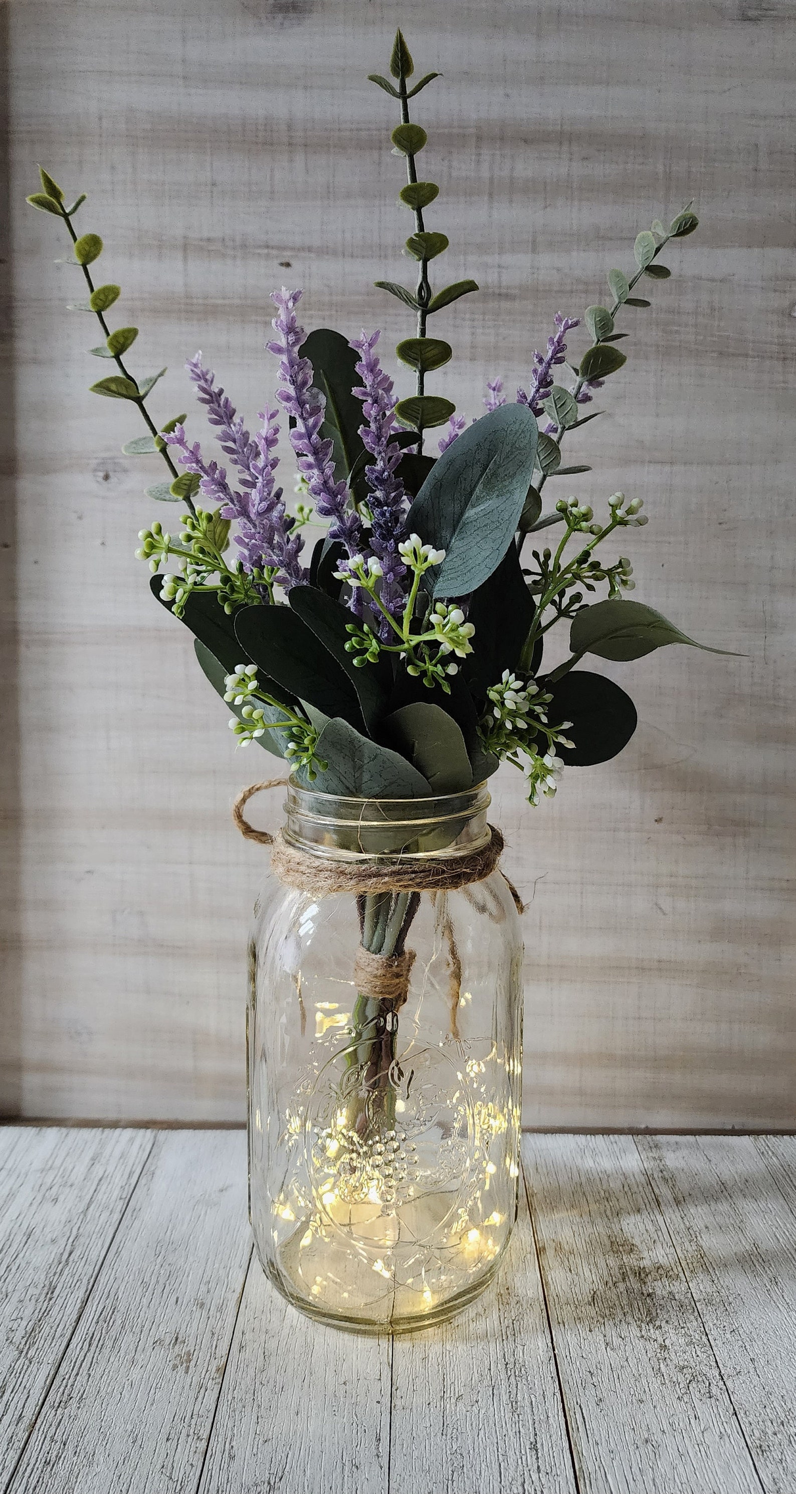 Lavender and Eucalyptus Lighted Mason Jar Centerpiece, Wedding ...