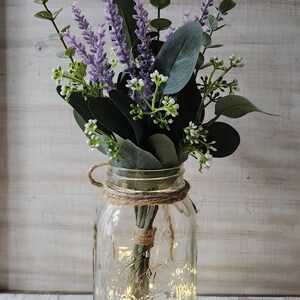 Lavender and Eucalyptus Lighted Mason Jar Centerpiece, Wedding ...