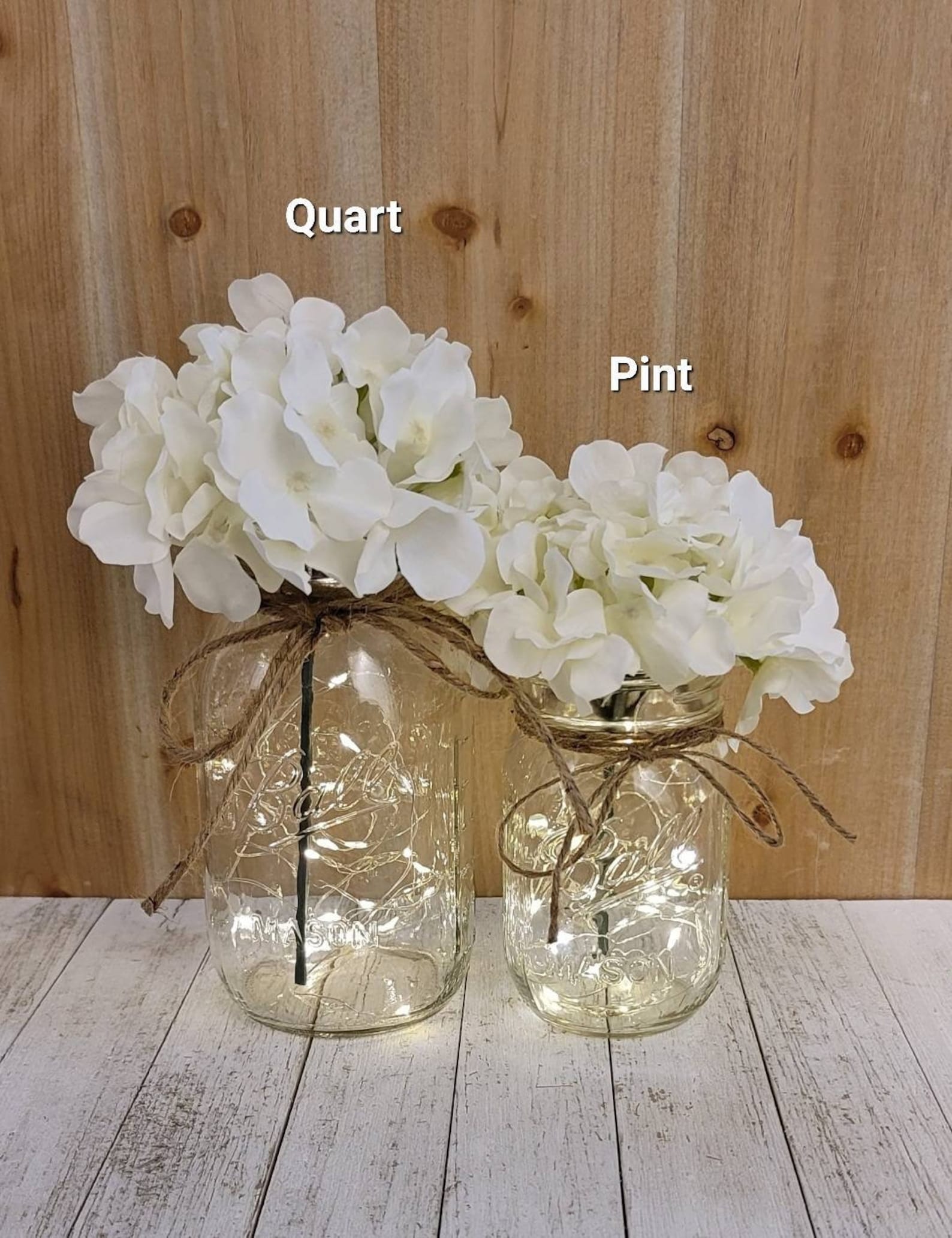 Set of 6 Premium White Hydrangea Lighted Mason Jar Event Centerpieces ...