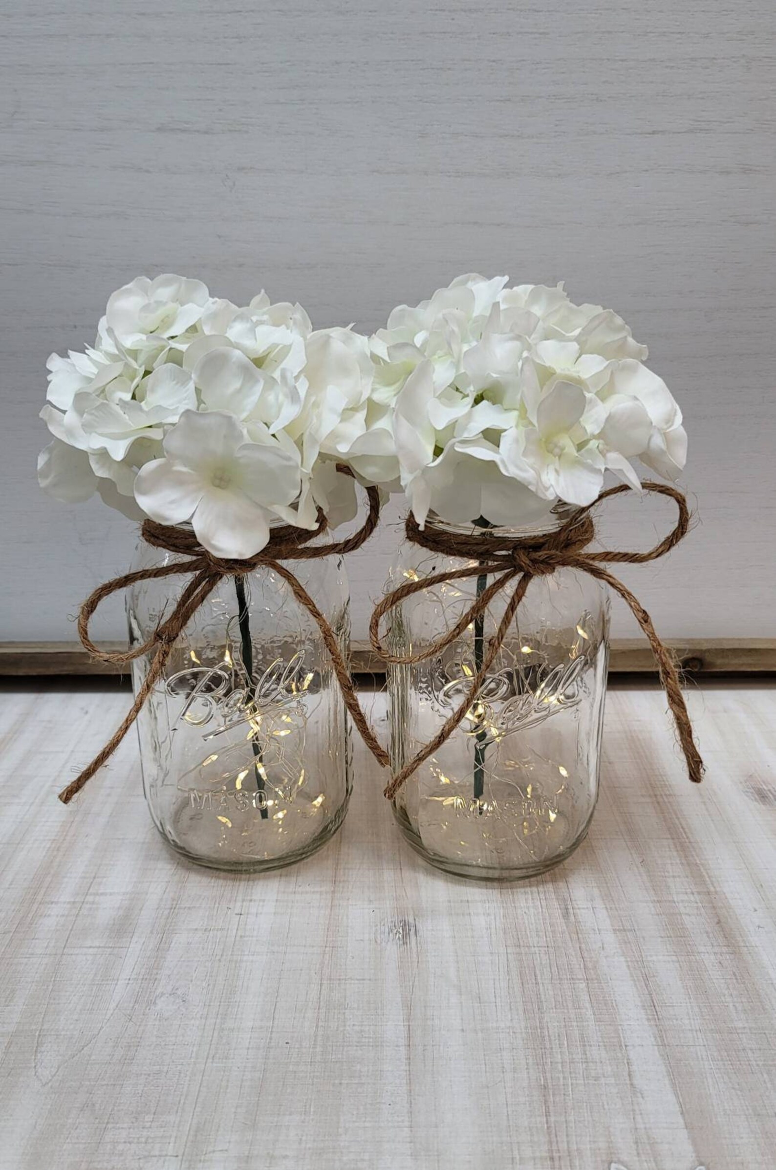 Set of 6 Premium White Hydrangea Lighted Mason Jar Event Centerpieces ...