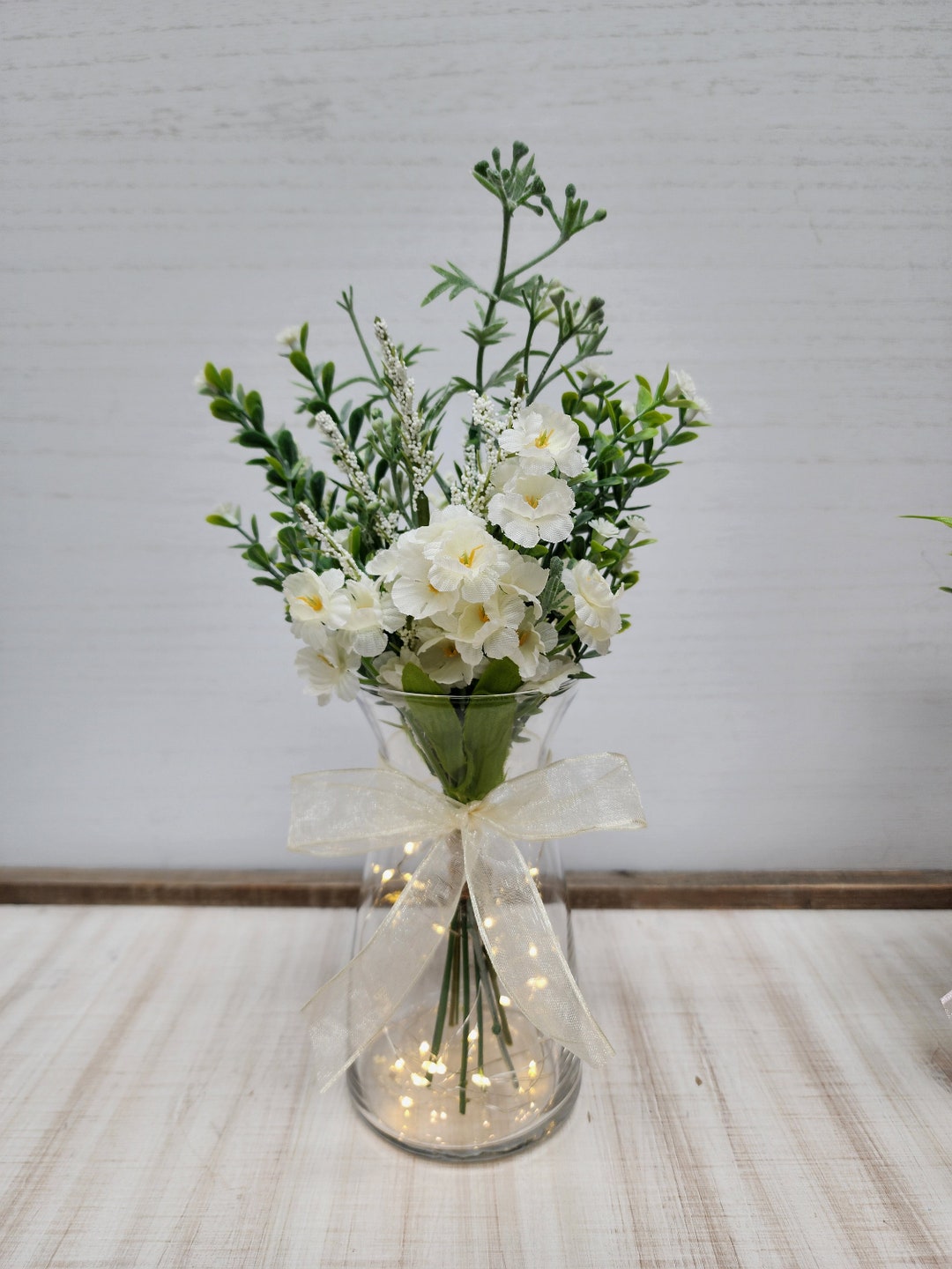Ivory Floral Lighted Vase Centerpiece, Wedding Centerpiece, Event ...