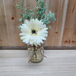 Lighted Ivory Gerbera Daisy Mason Jar Centerpiece, Wedding Centerpiece, Wedding Decor, Farmhouse ...