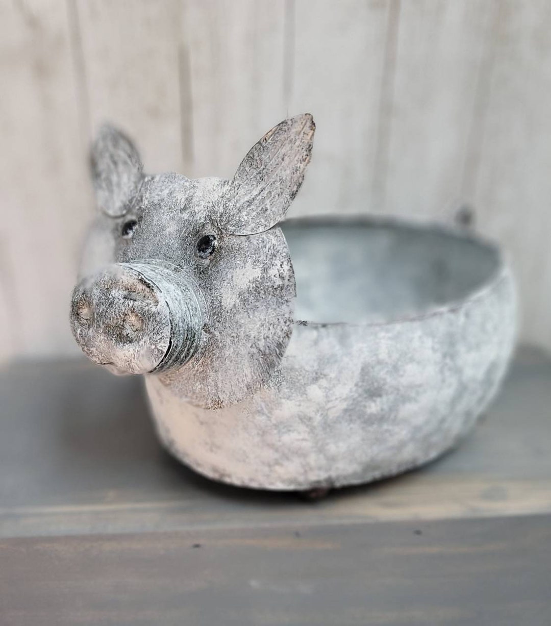 Rustic White Pig Container, Pig Pot, Pig Bucket, Farmhouse Decor ...