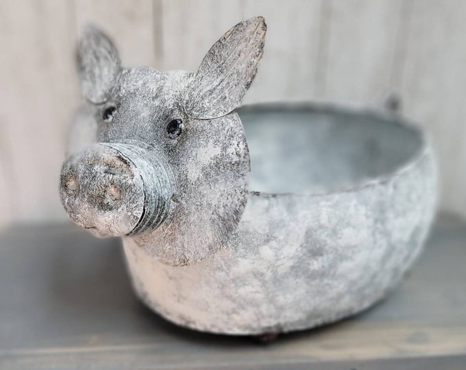 Rustic White Pig Container, Pig Pot, Pig Bucket, Farmhouse Decor ...