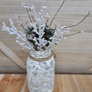 Snowy Winter Wonderland Mason Jar With Fairy Lights, Christmas Table ...