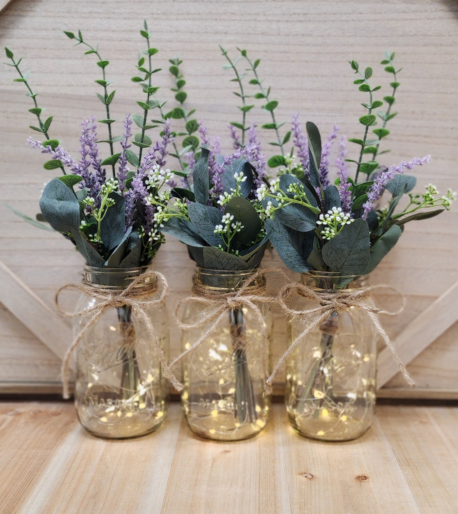 Lavender and Eucalyptus Lighted Mason Jar Centerpiece, Wedding ...