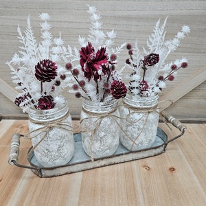 White Frost Christmas Mason Jar Table Centerpiece, Holiday Decoration ...