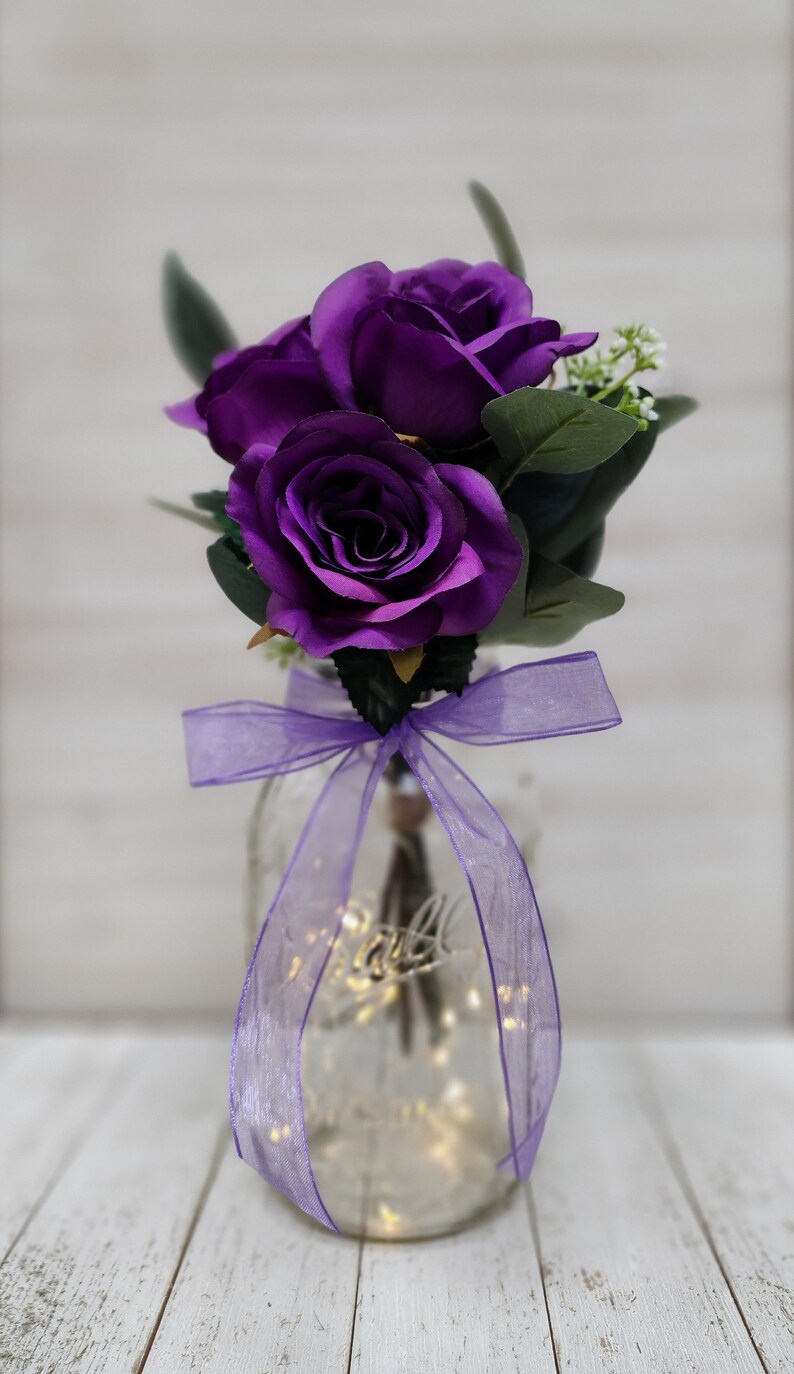 Violet Rose Lighted Mason Jar Centerpiece Wedding - Etsy