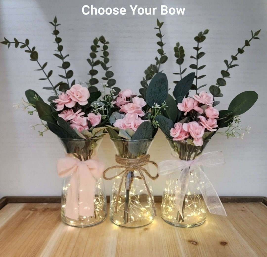 Pink Mini Rose Lighted Bud Vase Centerpiece, Wedding Centerpiece, Event ...