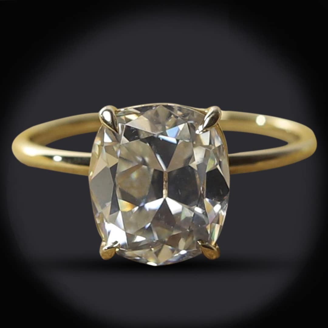 Unique 4.20 Ct Old Mine Elongated Cushion Cut Ring Moissanite ...