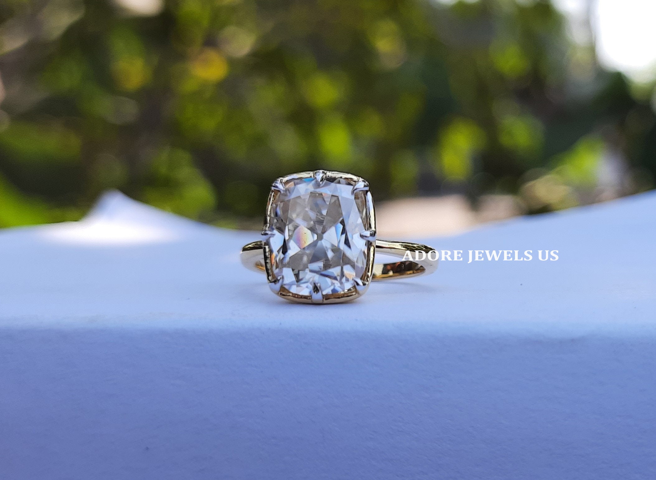 3 Ct Old Mine Elongated Cushion Cut Wedding Ring Moissanite Engagement ...