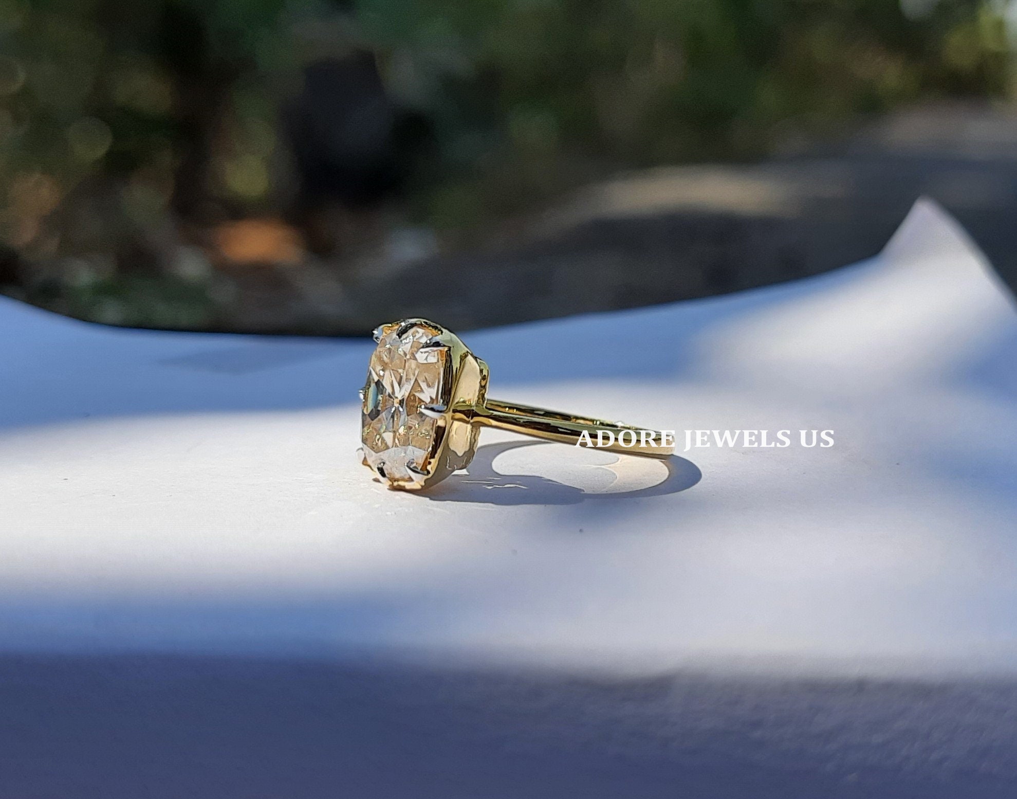 3.05ct Old Mine Elongated Cushion Cut Wedding Ring Moissanite ...