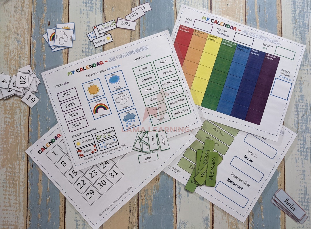 Spanish Calendar Worksheets Preschool, Kindergarten, Bilingual ...