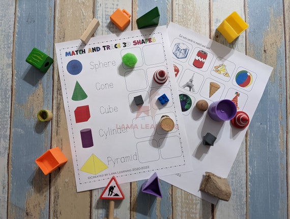3D Shapes Matching Game Preschool Kindergarten Worksheets | Etsy