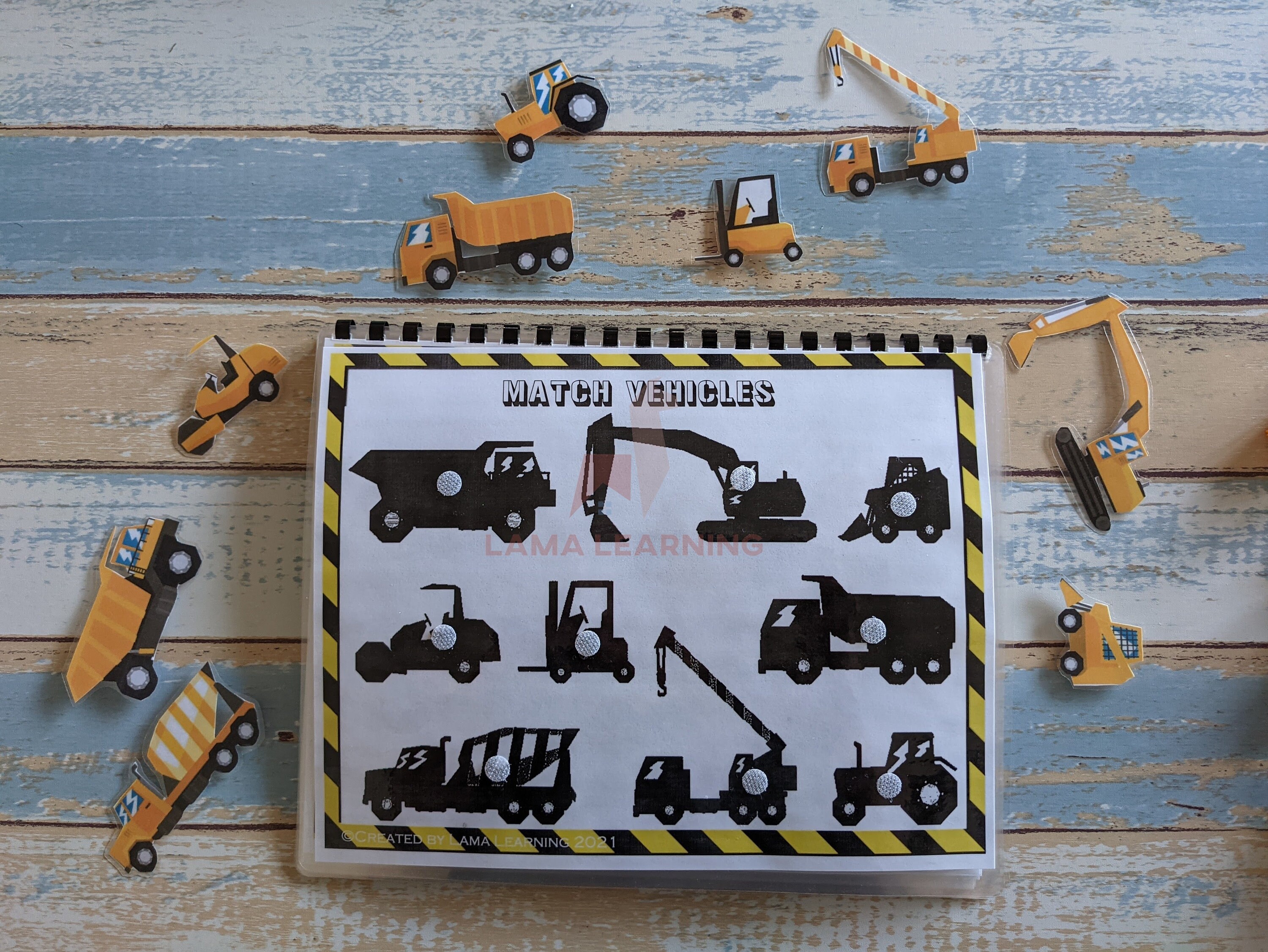 Construction Busy Book, Matching Vehicles, Cars and Trucks, Digging ...