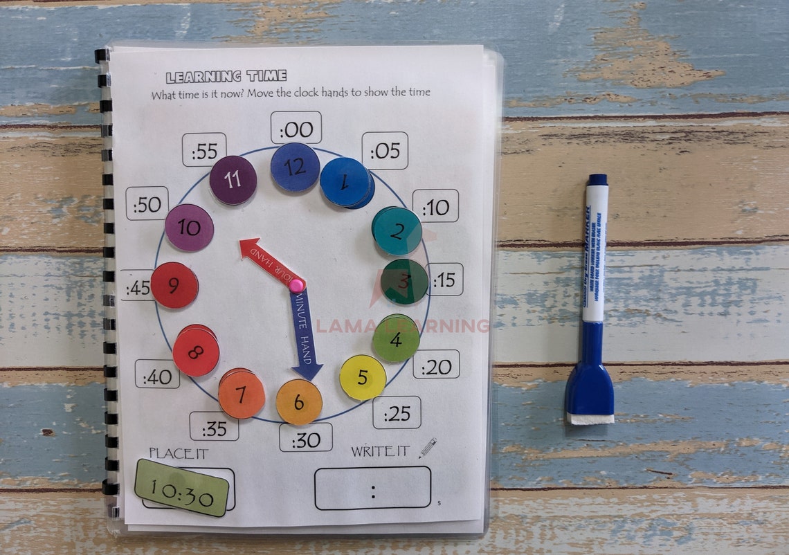 Time Learning Clock Education Printable Homeschool Learning - Etsy